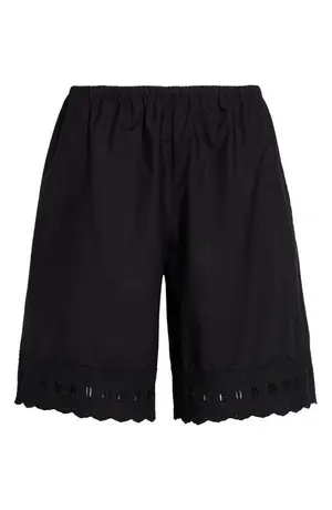 Sandy Liang Pepita Eyelet Trim Cotton Poplin Shorts