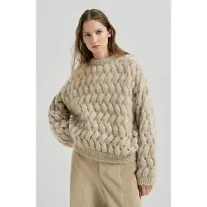 Brunello Cucinelli Dazzling Zigzag Cables Sweater In Mohair And Wool - Sand