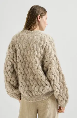 Brunello Cucinelli Dazzling Zigzag Cables Sweater In Mohair And Wool