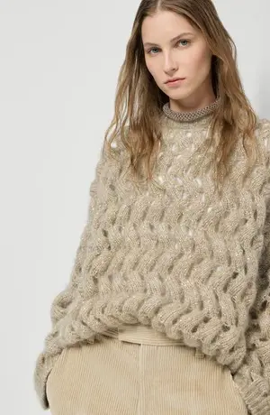 Brunello Cucinelli Dazzling Zigzag Cables Sweater In Mohair And Wool