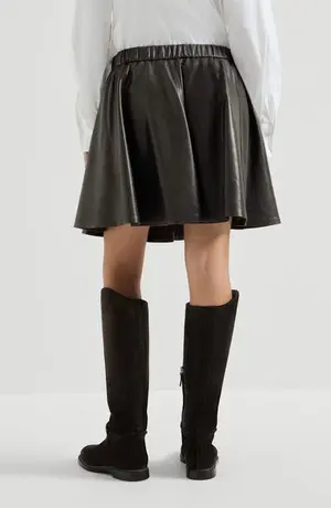 Brunello Cucinelli Polished Nappa Leather Mini Circle Skirt