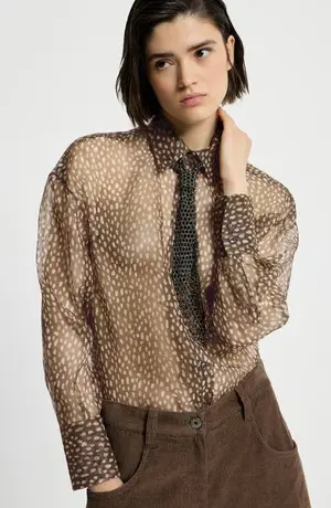 Brunello Cucinelli Dapple Silk Organza Shirt With Neck Tie
