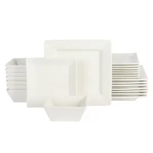 GIBSON HOME Zen Buffet Hard Square Porcelain Dinnerware Set - White