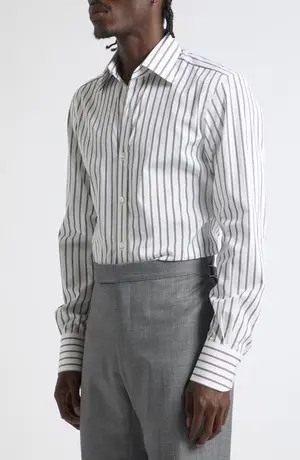 TOM FORD Classic Fit Stripe Cotton Poplin Button-up Shirt
