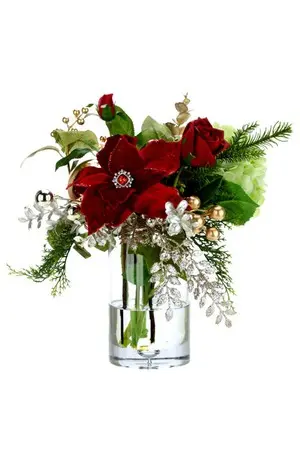 MARK ROBERTS Jeweled Poinsettia Christmas Vase - Deep Red