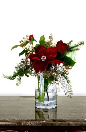 MARK ROBERTS Jeweled Poinsettia Christmas Vase