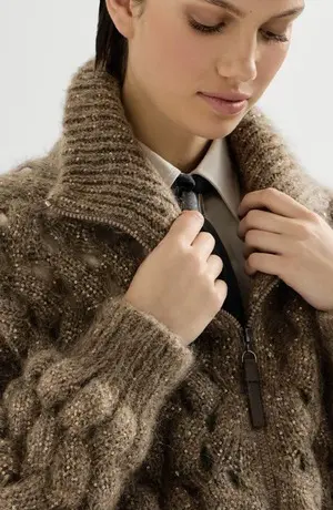Brunello Cucinelli Mohair And Wool Dazzling Zigzag Cables Cardigan