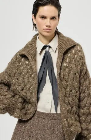 Brunello Cucinelli Mohair And Wool Dazzling Zigzag Cables Cardigan