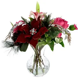 MARK ROBERTS Jeweled Poinsettia Flower Vase - Red