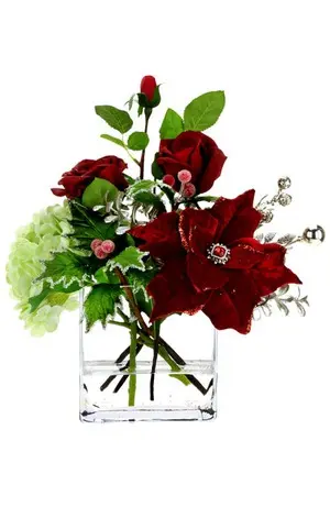 MARK ROBERTS Rose Hydrangea Poinsettia Vase - Deep Red