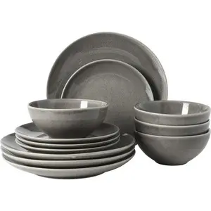 GIBSON ELITE Castle Peak 12-piece Reactive Glaze Stoneware Dinnerware Set - Grey