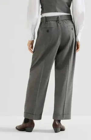 Brunello Cucinelli Tropical Luxury Wool Baggy Sartorial Trousers - Dark Grey