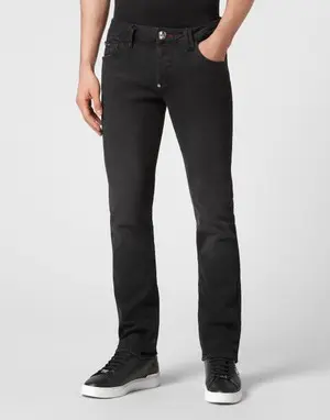 Philipp Plein Denim Trousers Straight Cut Supreme Iconic Plein Basic - Darkside