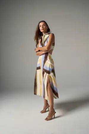 JBQ Fiona Dress Striped Sateen Midi With Cutouts