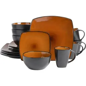 GIBSON ELITE Soho Lounge Square Stoneware Dinnerware Set - Amber