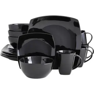 GIBSON ELITE Soho Lounge Square Stoneware Dinnerware Set - Black