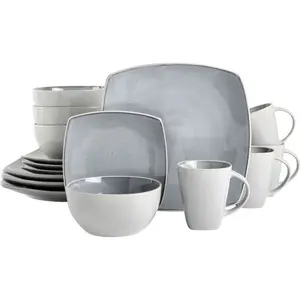 GIBSON ELITE Soho Lounge Square Stoneware Dinnerware Set - Grey
