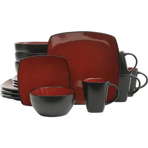 GIBSON ELITE Soho Lounge Square Stoneware Dinnerware Set Red/black