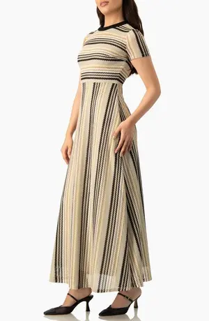 IVONNE Chevron Stripe Crochet Knit Maxi Dress