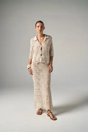 JBQ Maud Beaded Macramé Full Length Skirt