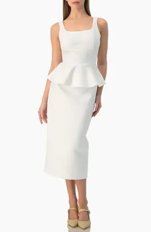 IVONNE Herringbone Jacquard Square-neck Sleeveless Peplum Top