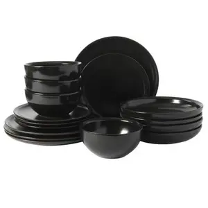 GIBSON ELITE Beckett 16-piece Matte Reactive Glaze Stoneware Dinnerware Set - Black