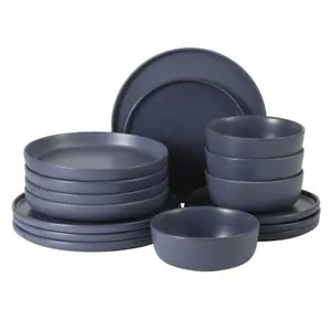 GIBSON ELITE Bayou Moon 16-piece Matte Reactive Glaze Stoneware Dinnerware Set Matte Blue