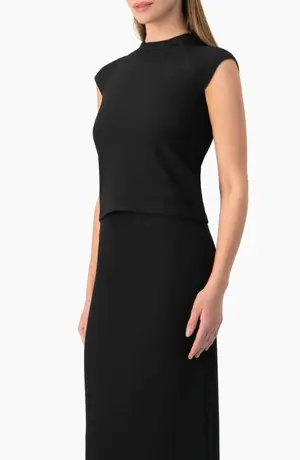IVONNE Stretch Knit Mock-neck Sleeveless Fitted Top