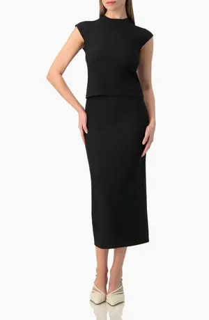 IVONNE Stretch Knit Mock-neck Sleeveless Fitted Top