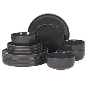 GIBSON ELITE Northrock 12-piece Stoneware Plates And Bowls Dinnerware Set Blue