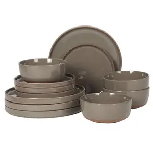 GIBSON ELITE Northrock 12-piece Stoneware Plates And Bowls Dinnerware Set - Brown