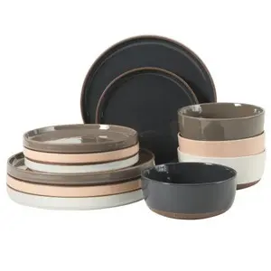 GIBSON ELITE Northrock 12-piece Stoneware Plates And Bowls Dinnerware Set Multicolors