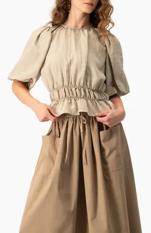 IVONNE Puff Sleeve Peplum - Sand