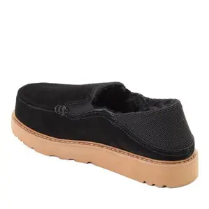 DEARFOAMS Fireside Suede Sport Knit Loafer Slippers - Black
