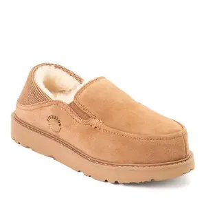 DEARFOAMS Fireside Suede Sport Knit Loafer Slippers Chestnut