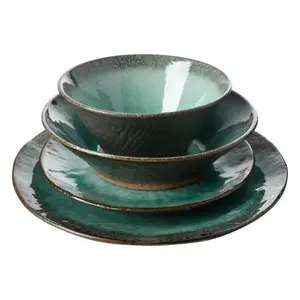 GIBSON ELITE Lantern 16-piece Terracotta Reactive Glaze Dinnerware Set