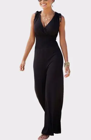 LASCANA Wide Leg Jumpsuit With Tie Detail - Black
