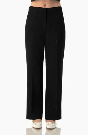 IVONNE Crystal-adorned Textured Straight-cut Tailored Dress Pants