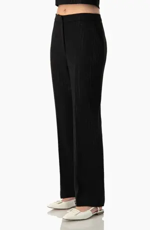 IVONNE Crystal-adorned Textured Straight-cut Tailored Dress Pants