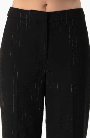 IVONNE Crystal-adorned Textured Straight-cut Tailored Dress Pants