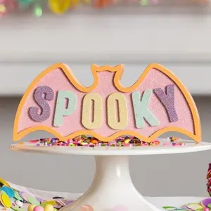 TRANSPAC Halloween Glitter Bat Block Decoration