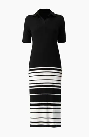 IVONNE Colorblock Stripe Polo-neck Knit Midi Dress