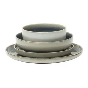 GIBSON ELITE Sunveil Plates And Bowls Reactive Glaze Round Dishes Stoneware Ceramic Dinnerware Set