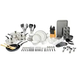 GIBSON HOME 95-piece Complete Kitchen Set With Cookware, Dinnerware - Black