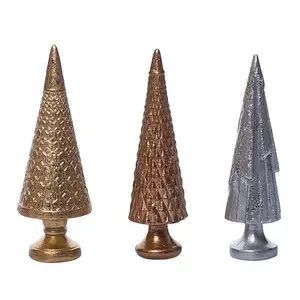 TRANSPAC Multicolor Christmas Metallic Cone Tree Figurine Set Of Three - Multicolored