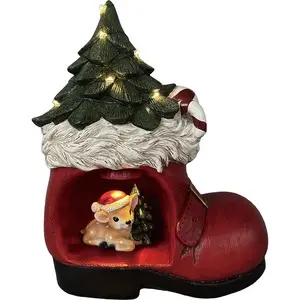 TRANSPAC Light Up Spotted Deer Figurine Boot Decorative Object Christmas - Green