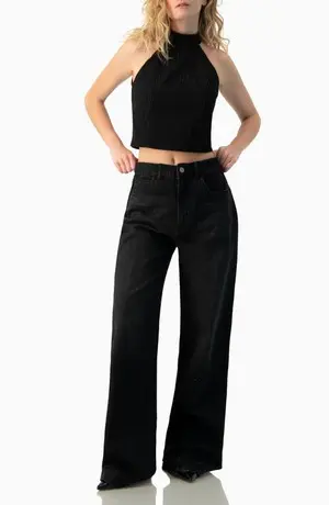 IVONNE Halter-neck Crystal-adorned Sleeveless Crop Top