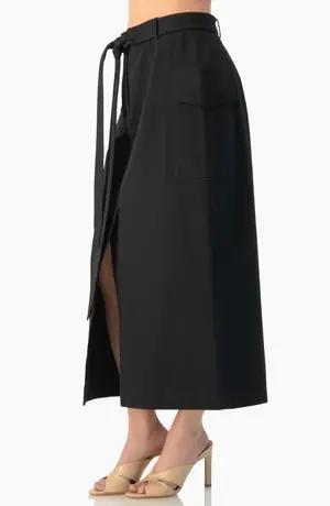 IVONNE High-rise Belted Straight Midi Skirt With Side Slit