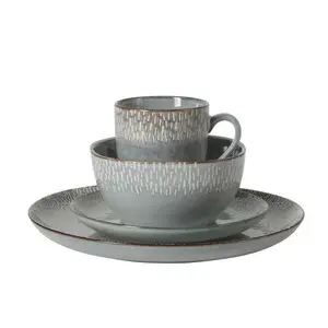 GIBSON ELITE Jasper 16 Piece Plates And Bowls Reactive Glaze Dishes Stoneware Ceramic Dinnerware Setservice For 4