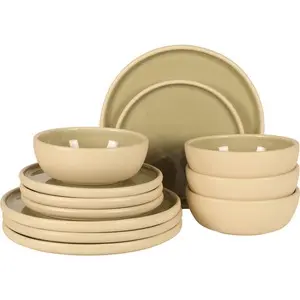 GIBSON ELITE Port Gaia 12-piece Reactive Glaze Stoneware Dinnerware Set - Olive